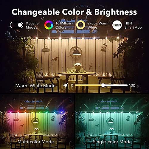 HBN 96ft Outdoor Patio String Lights Smart LED RGBW Color - Scratch ...