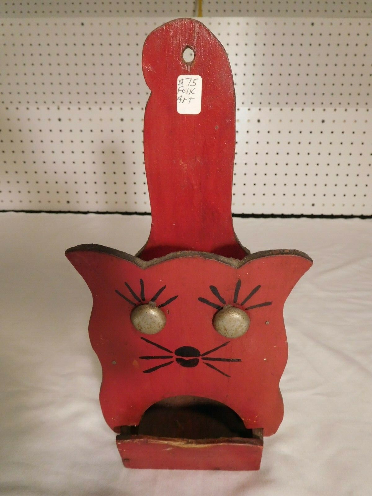 Vintage Folk Art Wood Red Meooow Cat Letter Holder with Tack Eyes | eBay
