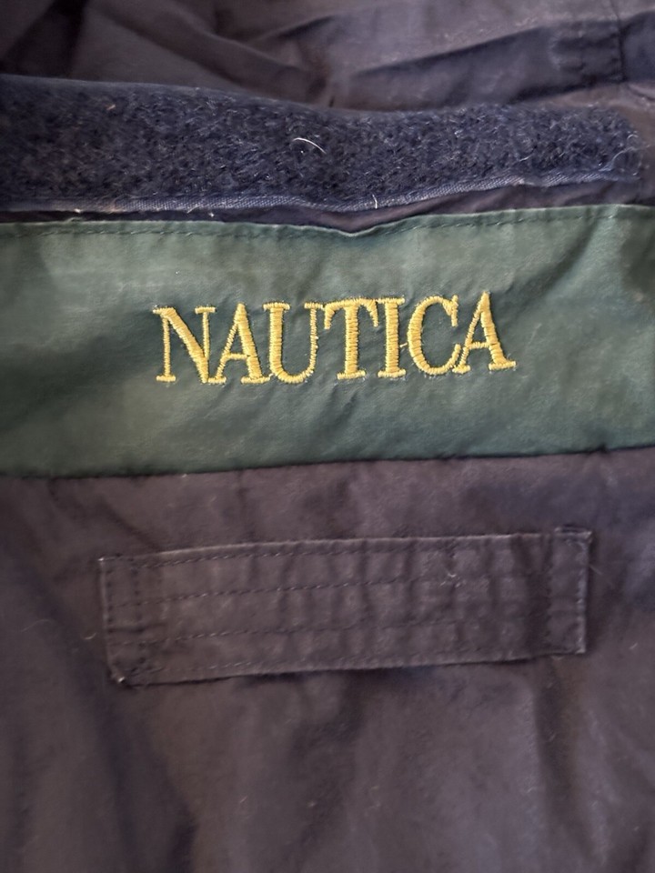 Vtg 90's Nautica COLORBLOCK Hooded Reversible DOWN Distressed PUFFER ...