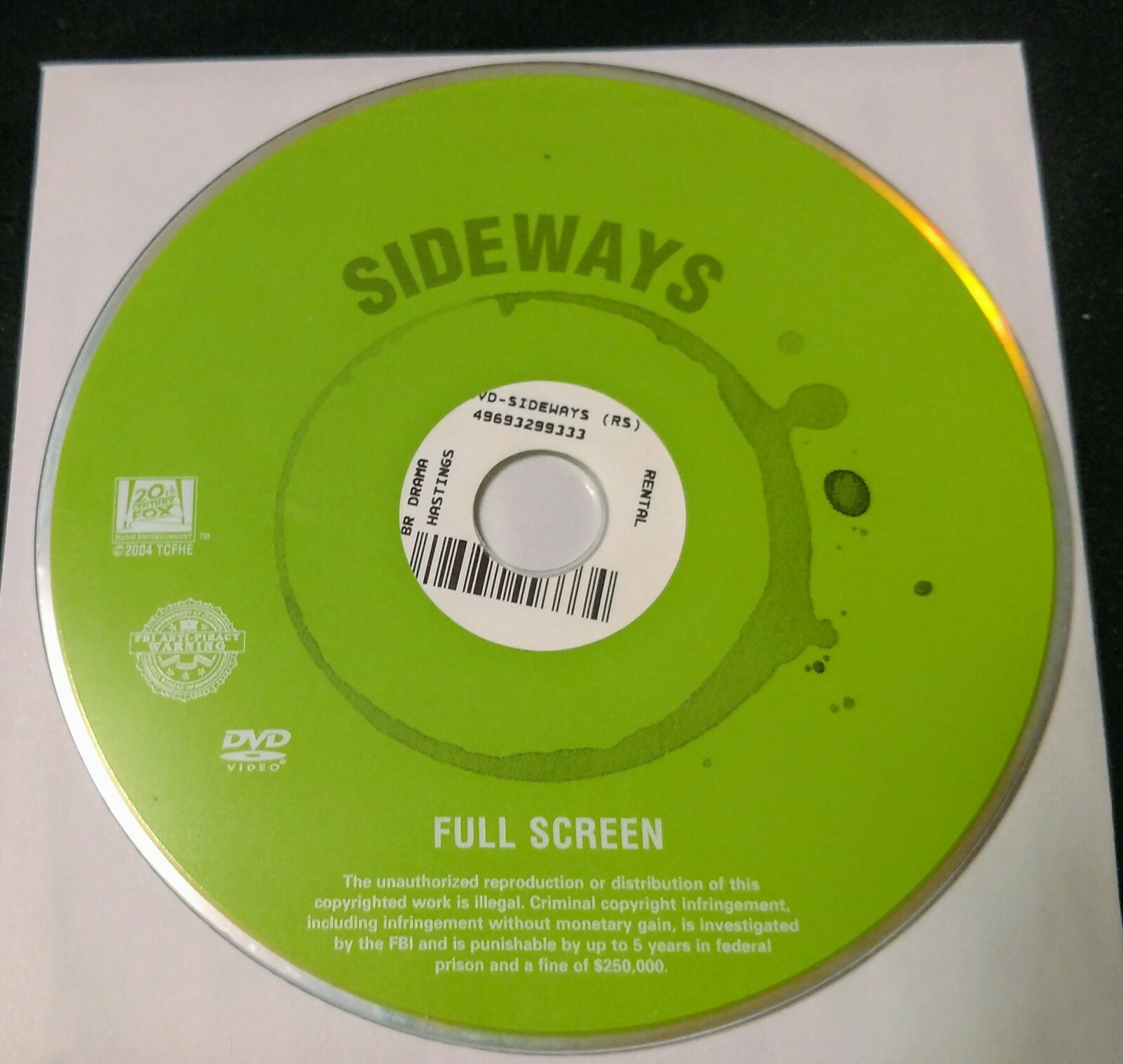 Sideways (DVD, 2005, Full Screen) **Disc Only** Free Shipping, No ...