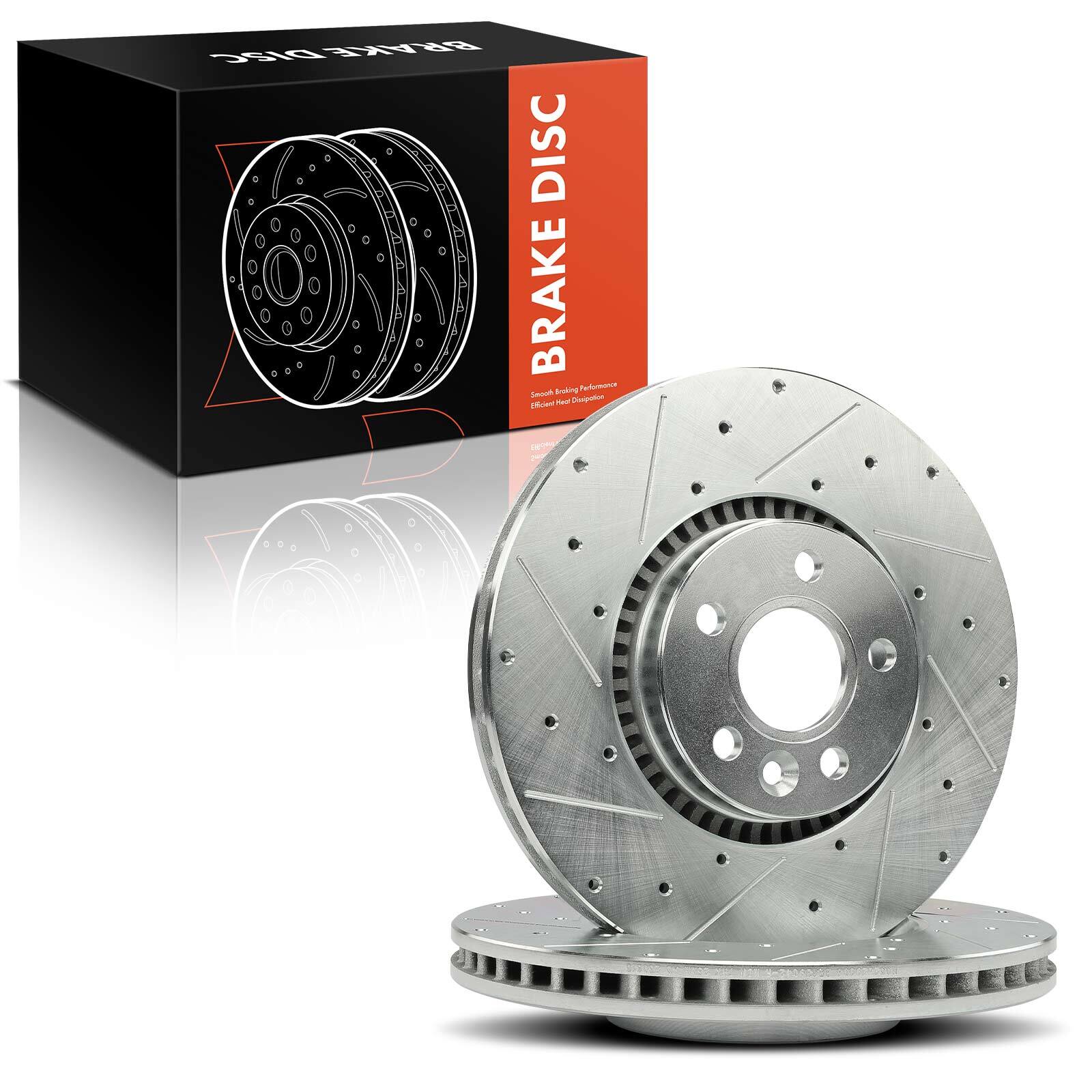 2x Front Left & Right Drilled Brake Rotors for Land Rover LR2 Volvo S60 ...