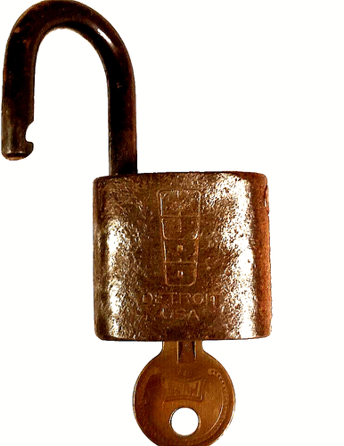 Vintage FORD 1 INCH PADLOCK w Key (USN) ON REVERSE BRASS LOCK THAT ...