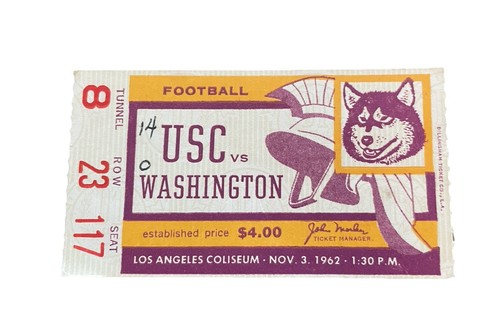 NOV 3, 1962 USC versus WASHINGTON football ticket stub, Los Angeles ...