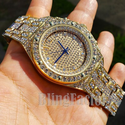 Men's Luxury Iced Hip Hop Gold PT Stylish Bling Clubbing Metal Band ...