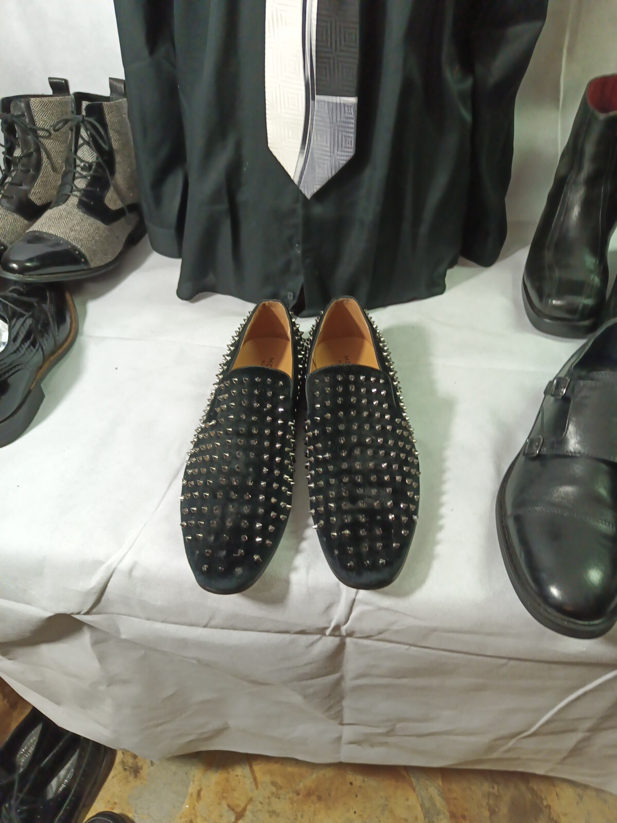 Moretti Mens Black Velvet Shoes With Spikes Size 13 … - Gem