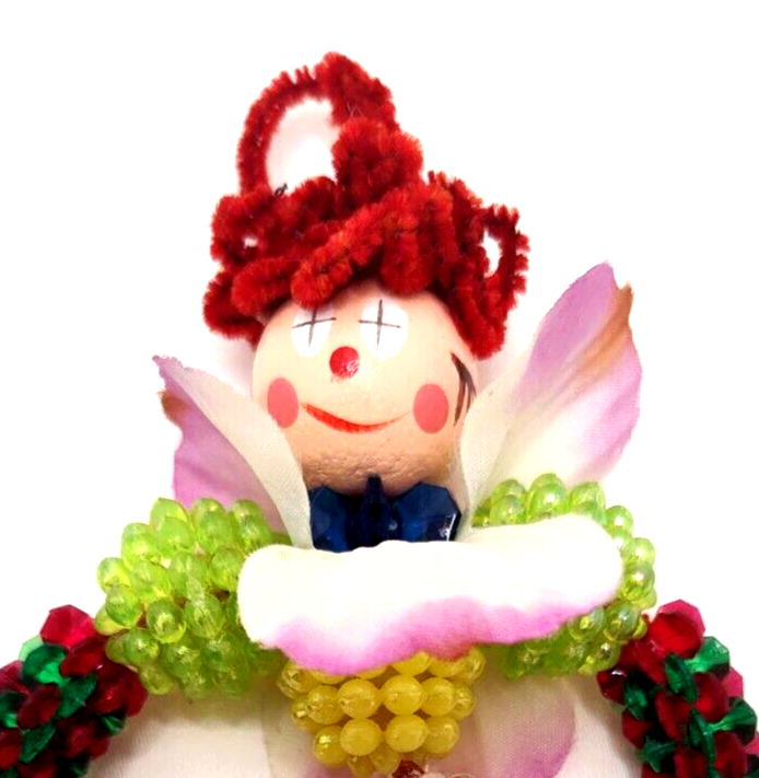3 VTG Xmas Ornaments Beaded Handmade Circus Clowns 1960s Plastic Pipe ...
