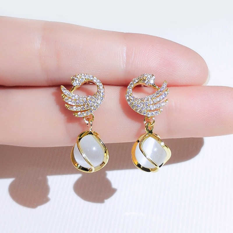 Fashion Sparkling Swan Crystal Swan Drop Pendant Earrings Women ...