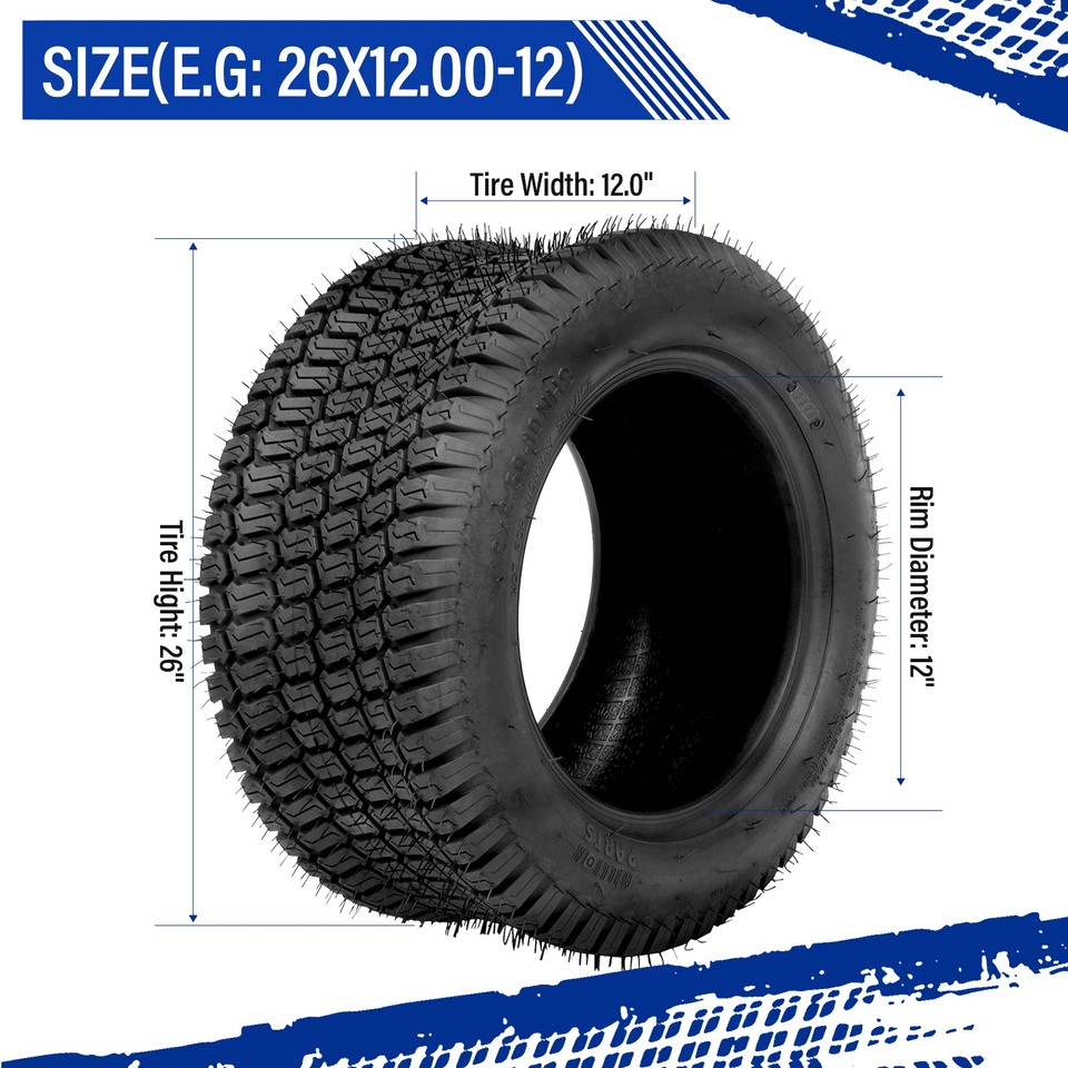 Set of 2 26x12.00-12 Lawn Mower Garden Turf Tires 4 Ply 26x12-12 26 12 ...