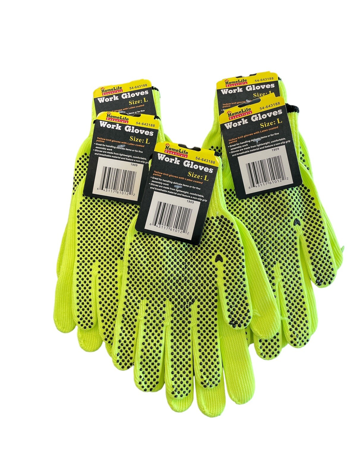 Neon Work Gloves 5 pack Latex Coating Assembly Non Slip Grip Sz L ...
