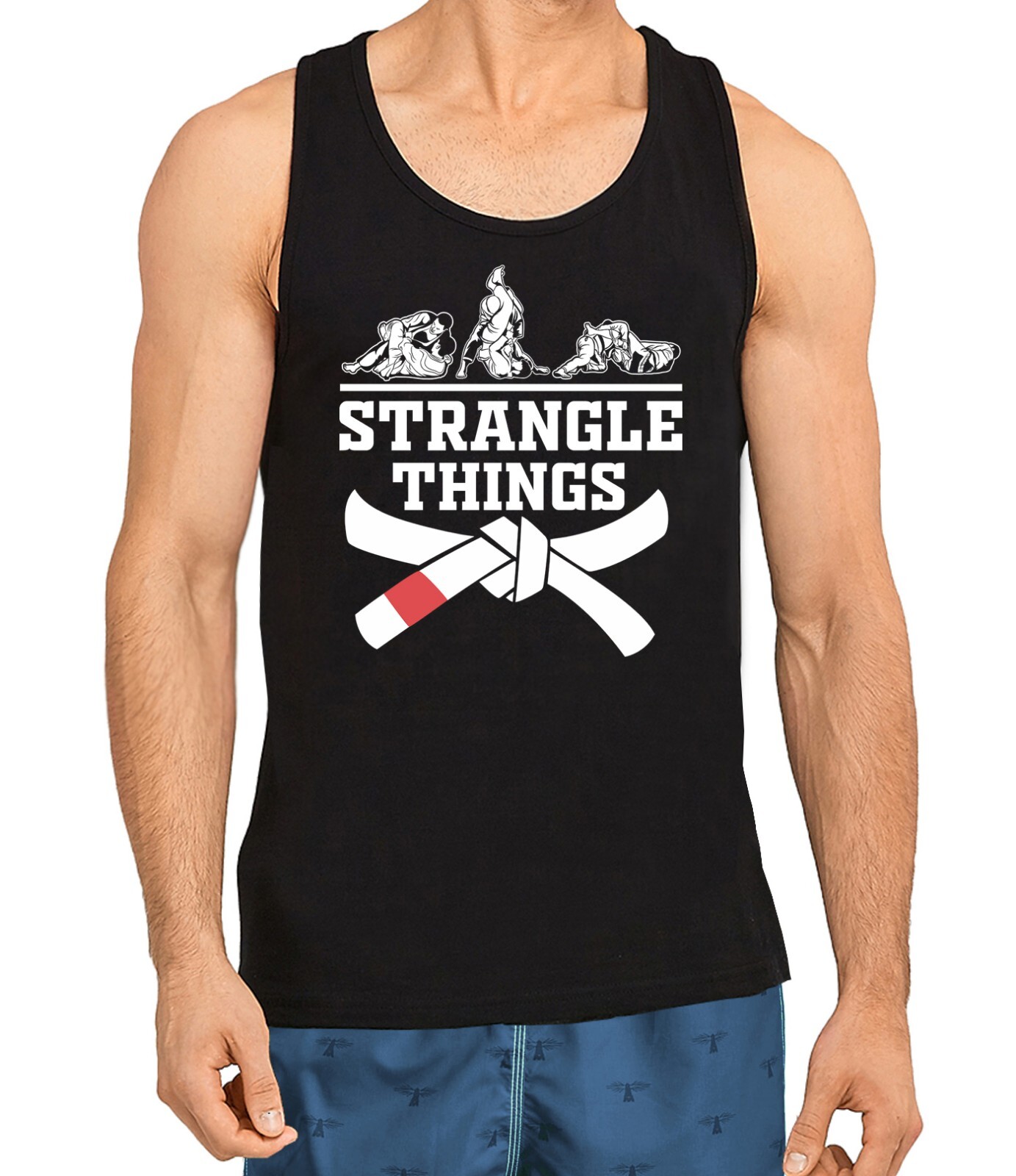 Men's Strangle Things F164 Black Tank Top T-Shirt MMA Fighting Jiu ...
