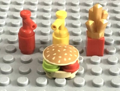 LEGO Burger Hamburger Cheeseburger & Fries, Ketchup and Mustard ...