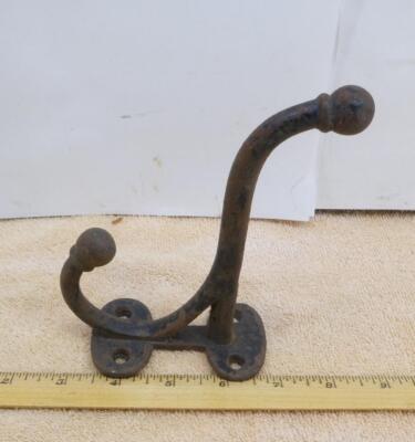Antique Iron Wall Coat Hat Hook Metal Hanger Bracket Heavy Well Made ...