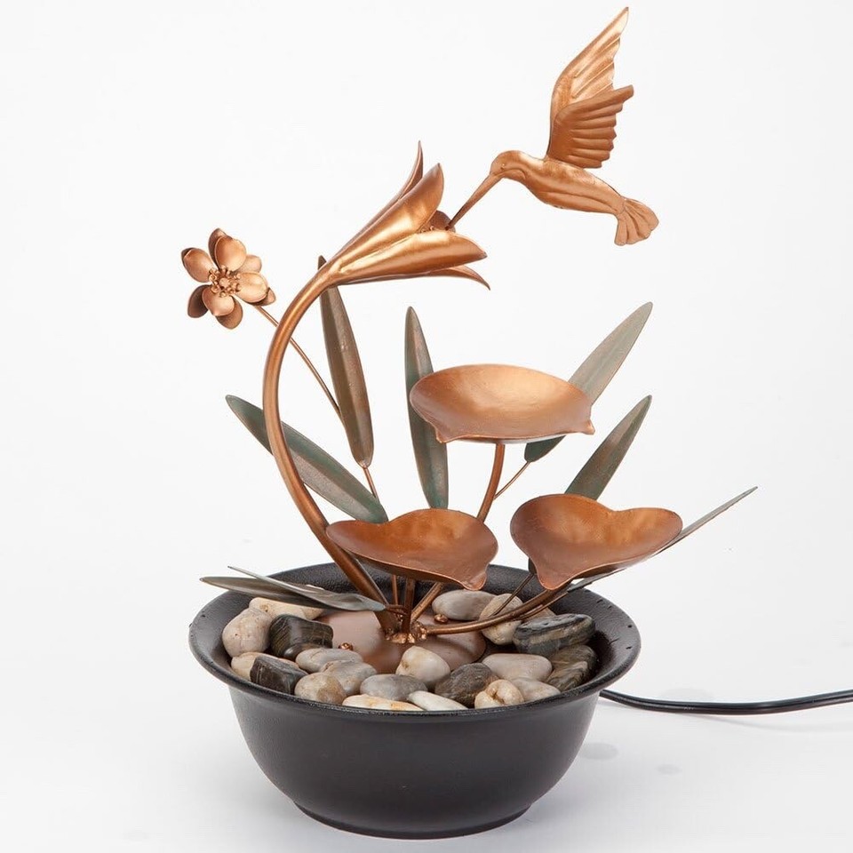 Beautiful Tabletop Serenity Water Fountain Copper Colored Hummingbird ...