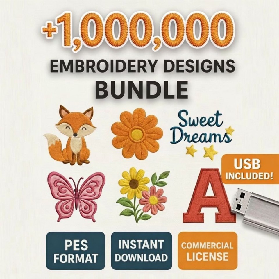 Embroidery Designs Bundle 1,000,000+ PES Files on USB Stick | eBay
