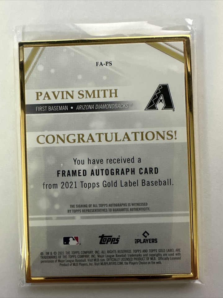 2021 Topps Gold Label Pavin Smith Framed Rookie RC Auto Autograph #FA ...