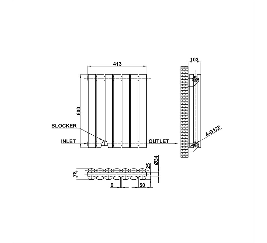 Designer Radiator Flat Panel Oval Column Horizontal Vertical Central ...
