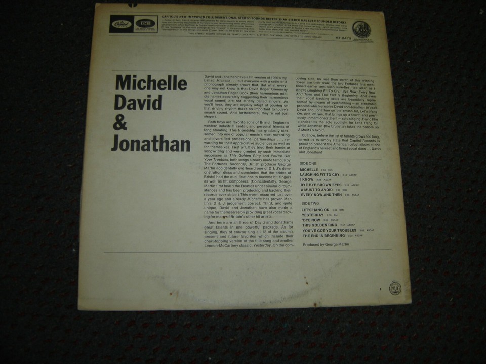 David & Jonathan - Michelle 1966 USA Stereo Orig. VG/E | eBay