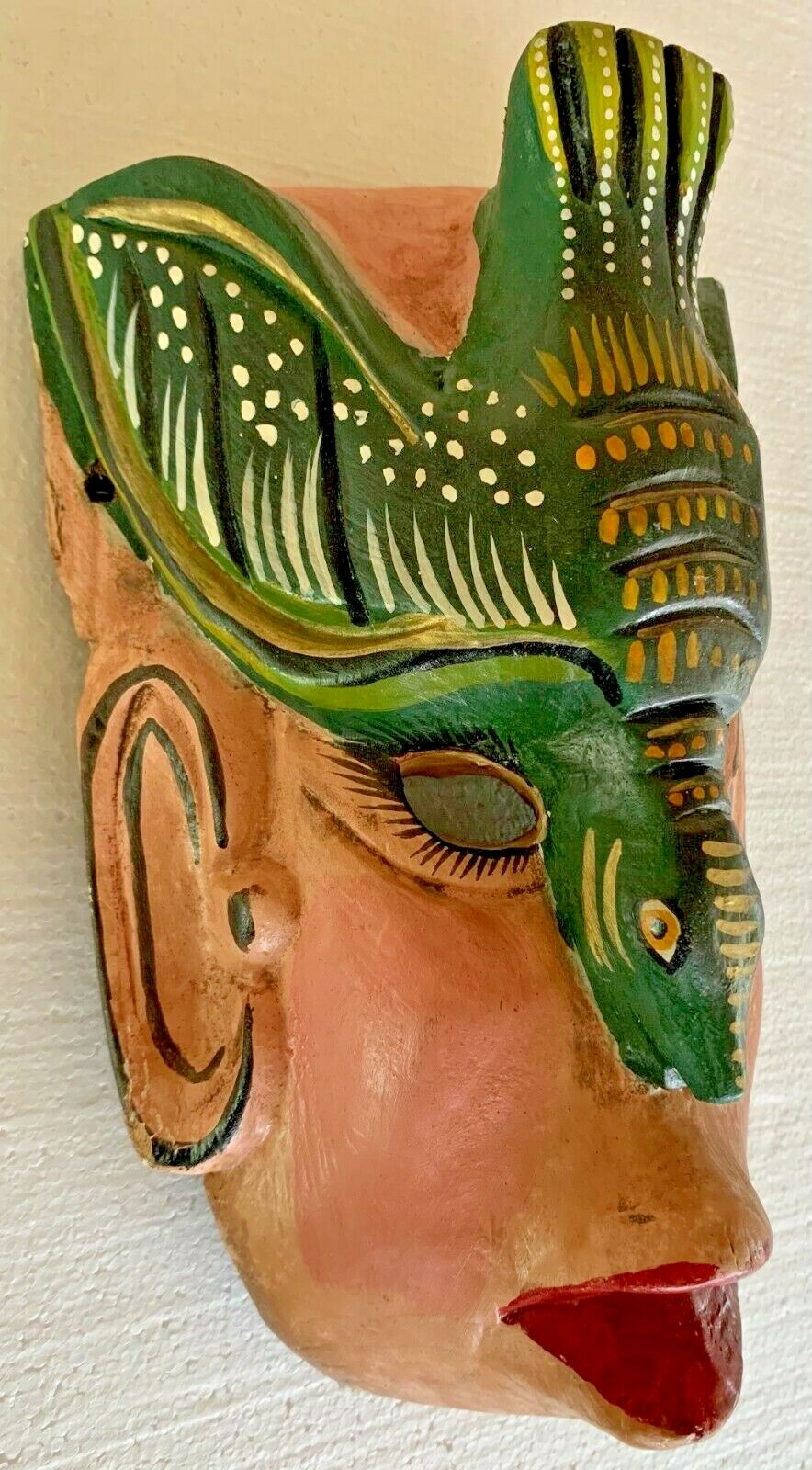 Mexican Folk Art Carved Nahua Wood Dove Bird Head Wall Face Mask ...