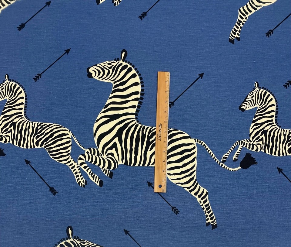 SCALAMANDRE ZEBRAS DENIM BLUE LARGE PRINT LINEN DESIGNER FABRIC BY THE ...
