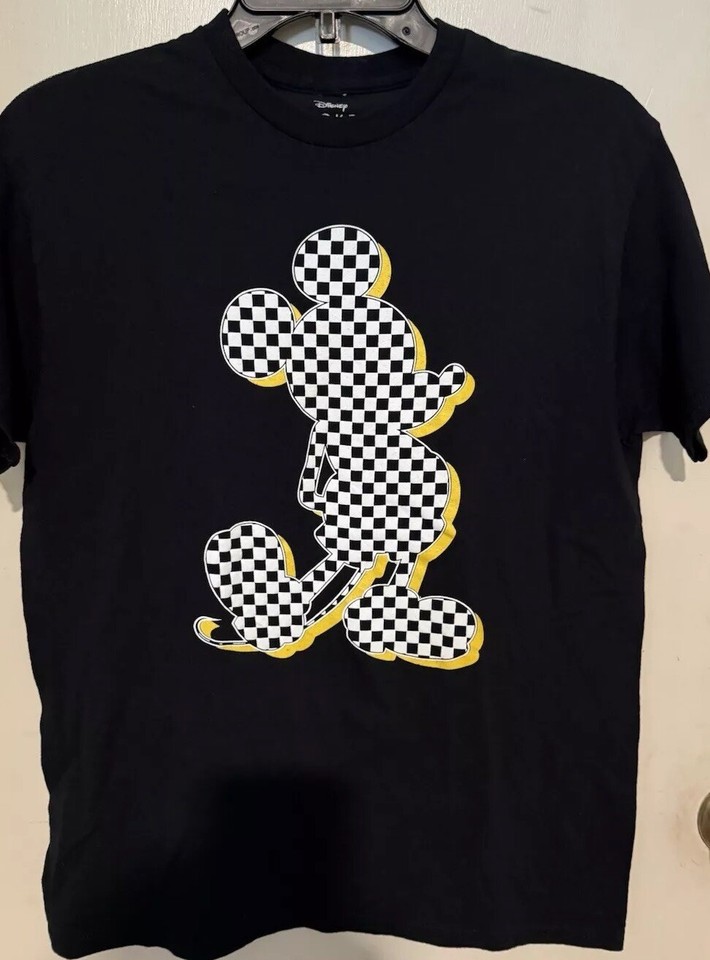 Disney Men's Black And White Checkered Mickey Mouse Short Sleeve T ...
