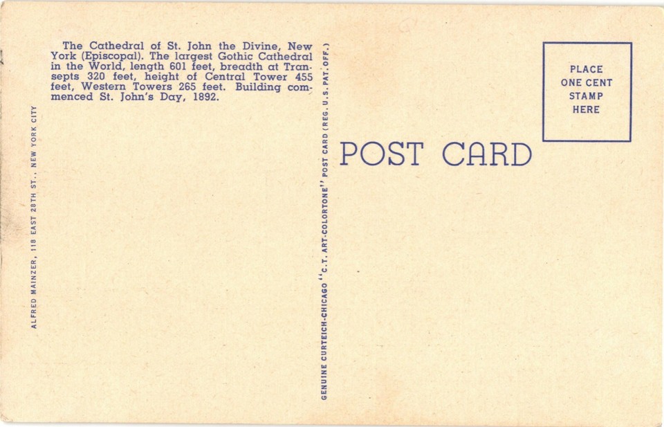 The Cathedral Church of St. John the Divine, New York City, New York Postcard | eBay