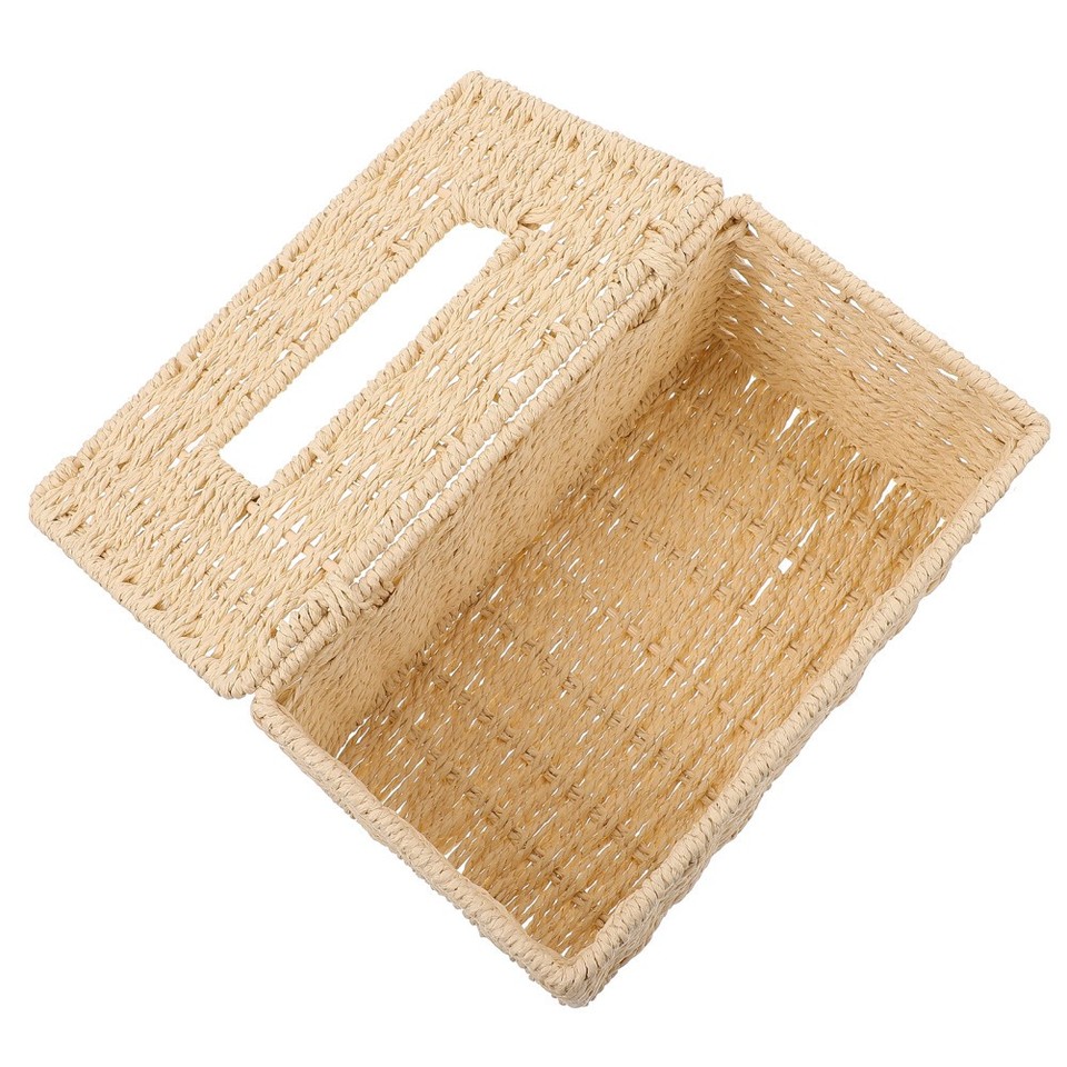 1Pc Retro Desktop Tissue Storage Box Paper String Woven Storage Tissue ...