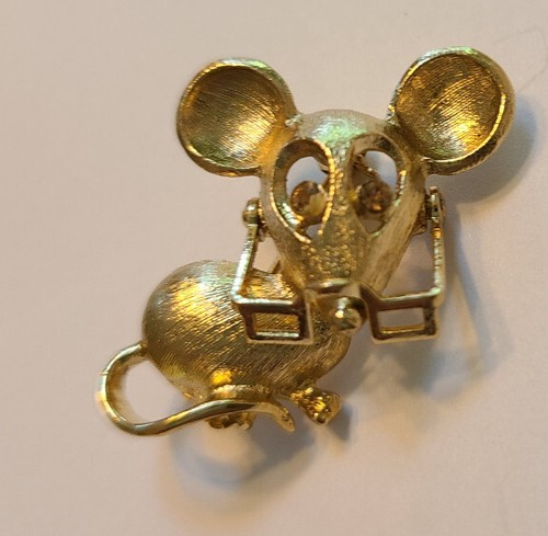 VTG Avon Mouse with Movable Glasses Pink Rhinestone Eyes Gold Tone ...