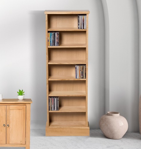 CD Storage Rack, Wooden Shelving Tower Unit, Oak Display Cabinet ...