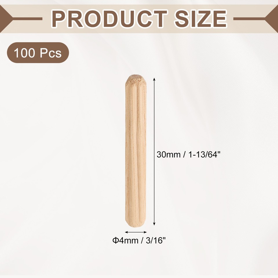 Wooden Dowel Pins 3/16"x 1-13/64" (4mm x 30mm) Straight Dowel Rods ...