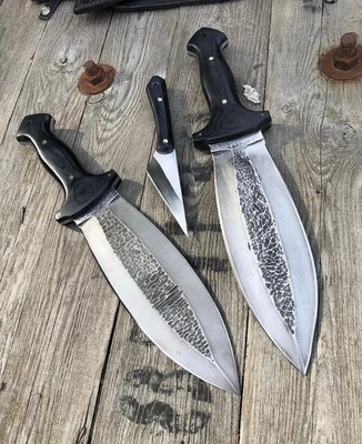 CUSTOM HANDMADE 3 PCS D2 TOOL STEEL SMATCHET HUNTINGMACHETE KNIFE | eBay