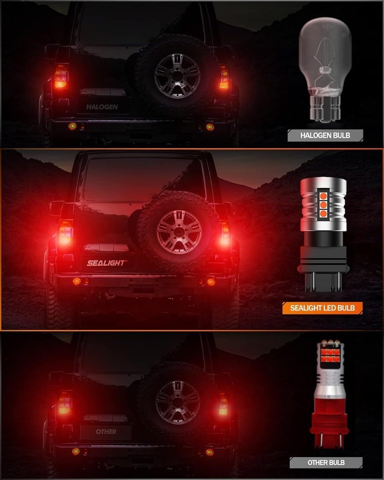 SEALIGHT 3157 LED Bulb Red 12V LED Brake light Bulb For 3057 4057 3156 ...