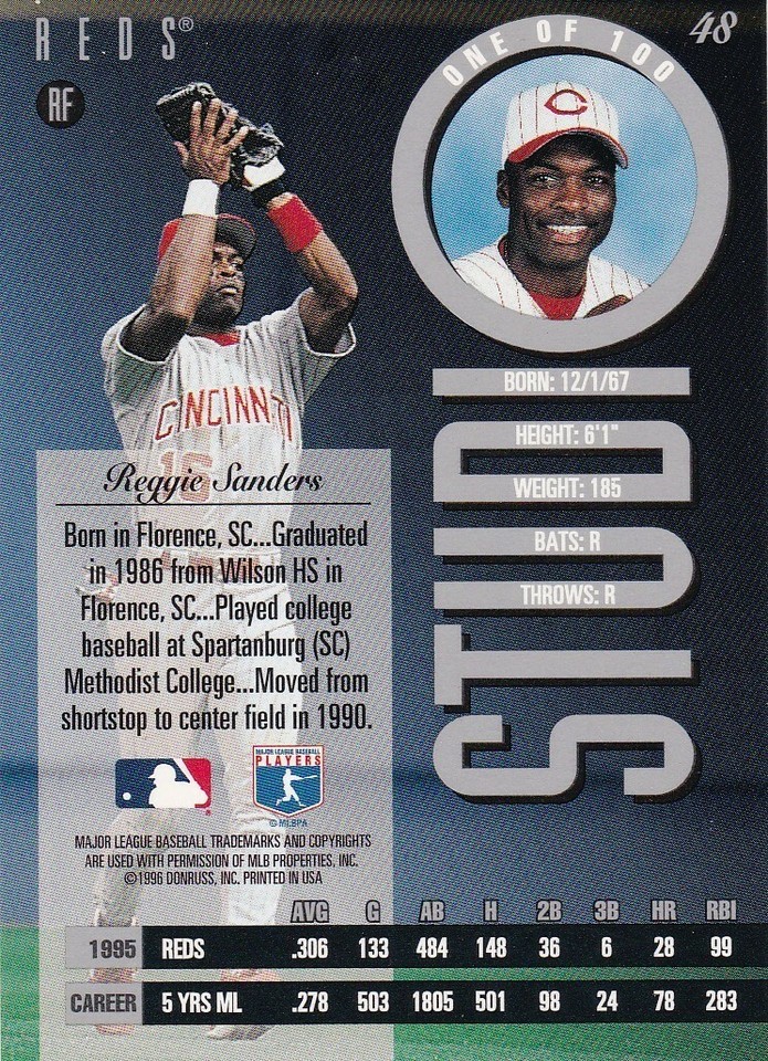 1996 REGGIE SANDERS STUDIO SILVER PRESS PROOF ONE of 100 MADE #48 | eBay