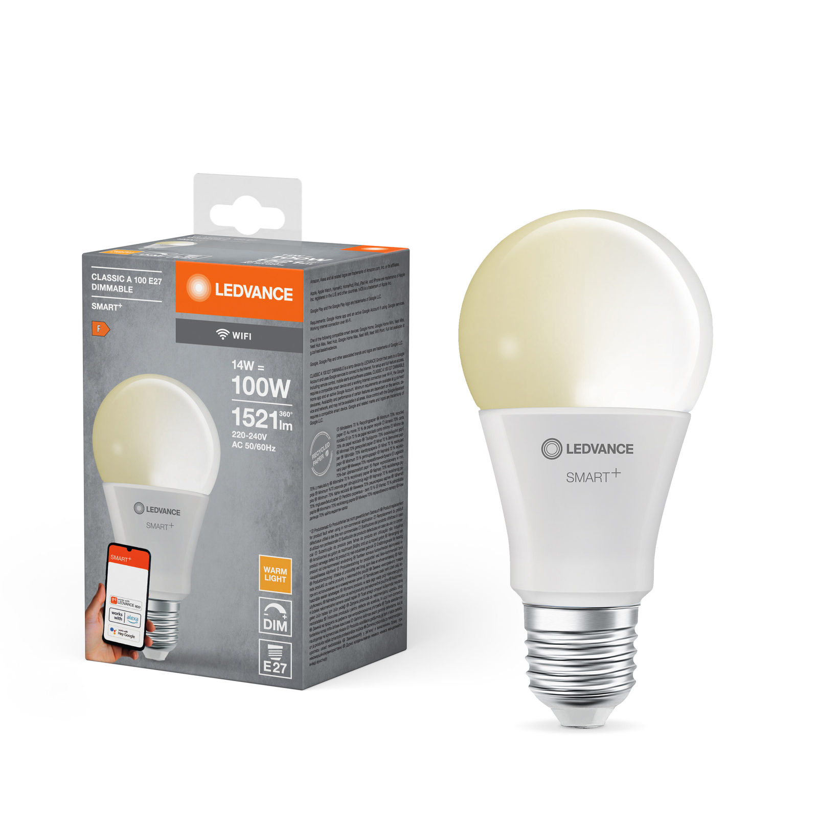 LEDVANCE Lampada LED intelligente con tecnologia WiFi, attacco E27 ...