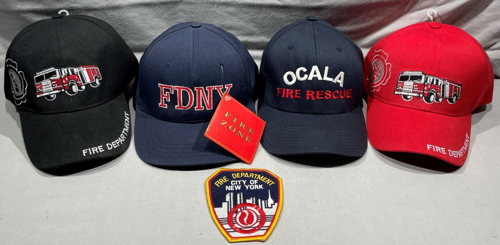 4 FIRE DEPARTMENT BASEBALL CAPS, FDNY & 1 FDNY PATCH … - Gem