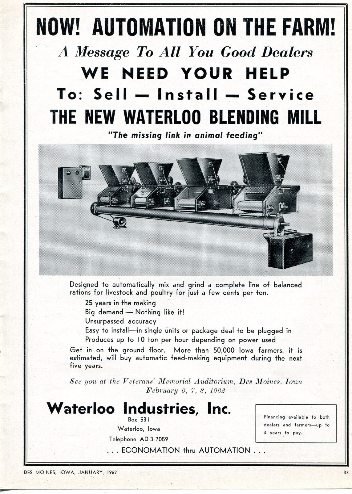 1962 Dealer Print Ad of Waterloo Industries Bending Mill Mix & Grind ...