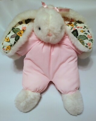 Vintage Bunny Rabbit Plush White Pink Jumper Floral Ears 14" Soft ...