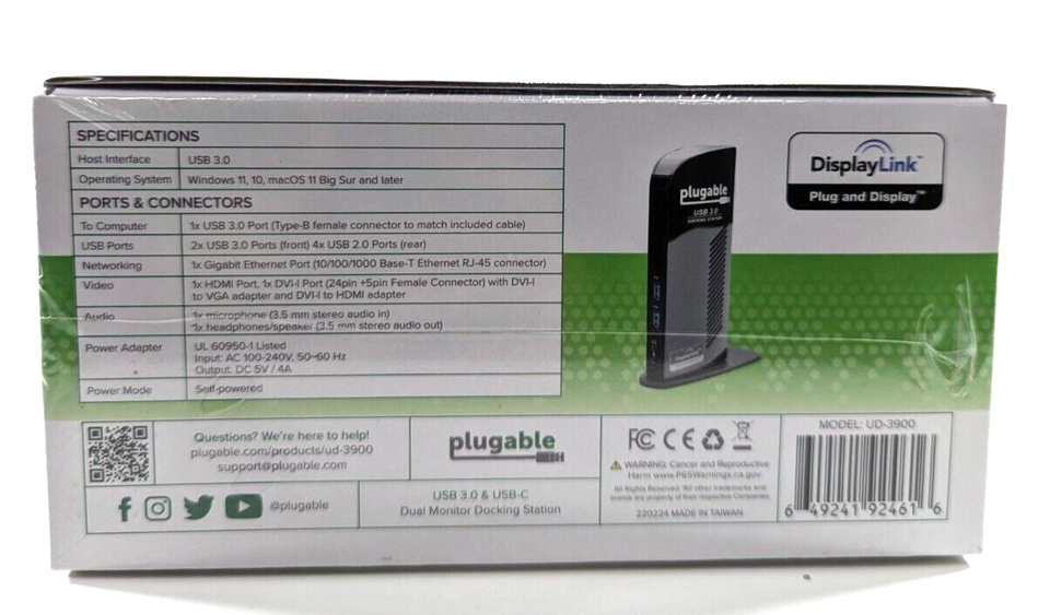 DisplayLink Plugable UD-3900 USB 3.0 Universal Docking Station for Windows 689737880415 | eBay