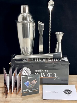 Premium 5 Piece Cocktail Shaker Set with Recipe Cards Bartender Shaker ...