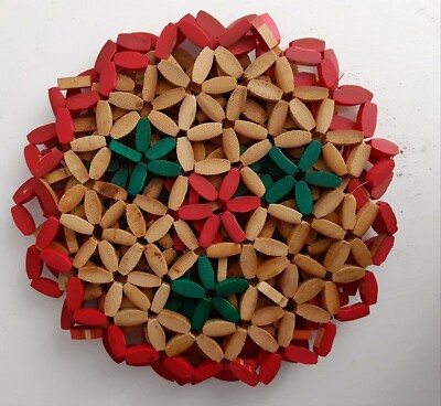 Vintage Wooden Bead Trivets Red Green Natural lot of 4 | eBay