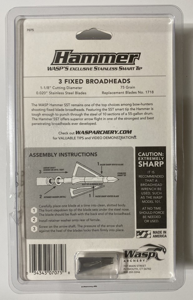 Wasp Archery Hammer Broadheads 75 Grain 3 Blade 3 Pack Broadheads ...