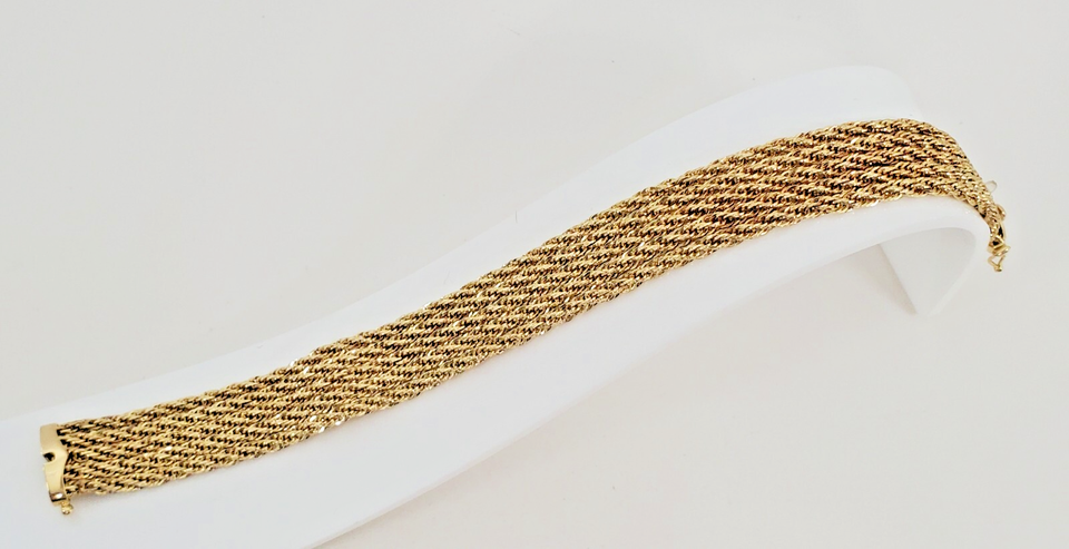 Tinsel Weave Design 14k Solid Yellow Gold 5 Row Design 7 inch Bracelet ...