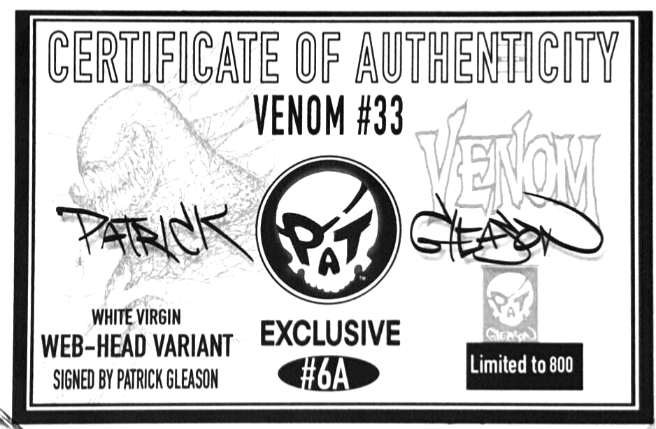 Venom #33 Patrick Gleason Secret White Webhead Variant SIGNED W/COA NM ...