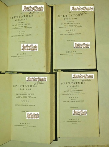 LO SPETTATORE ITALIANO Giovanni Ferri di S Costante 1822 4 volumi ...