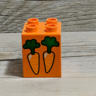 Lego Duplo 2 x 2 x 2 Orange Brick With 2 Carrots Pattern Piece Food Vegetables | eBay