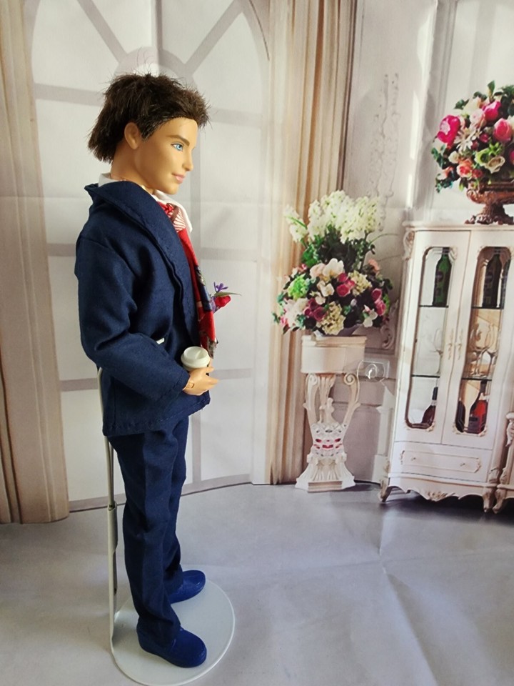 HANDMADE MADE FOR KEN ALAN DOLL BLUE SUIT LADY TIE FASHION CLOTHES SET ...