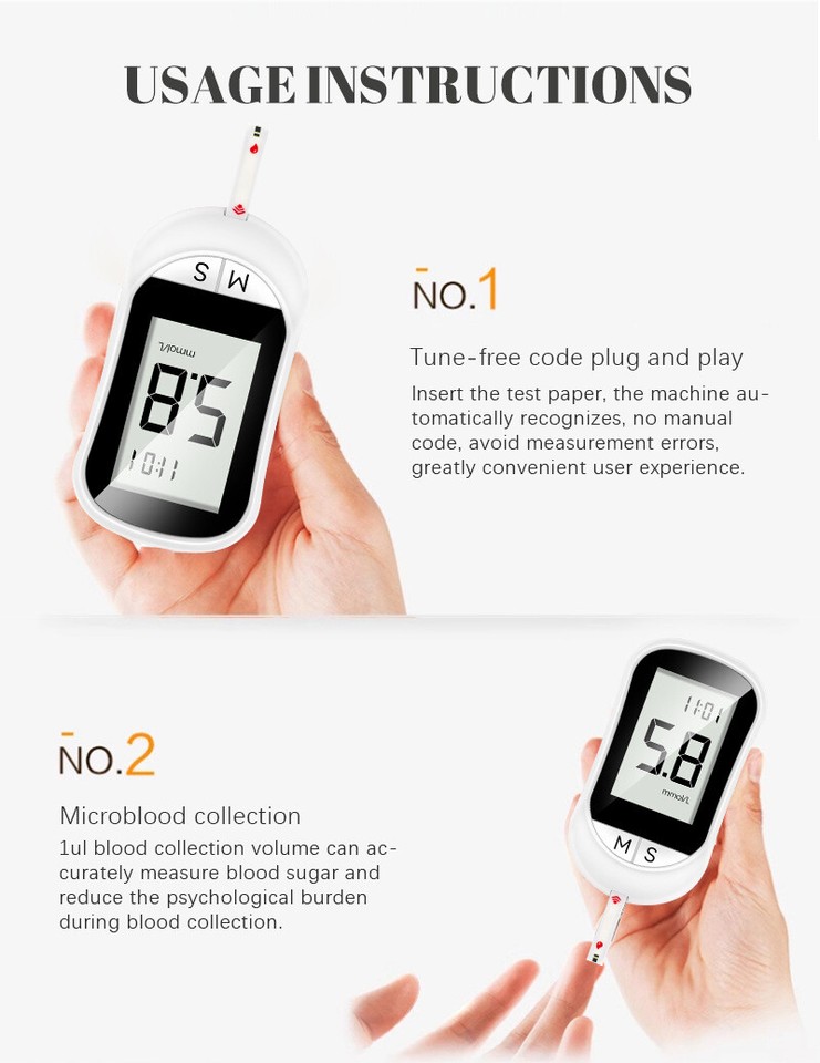 Home blood glucose meter. Auto, no code. For preg/elderly. Measures ...