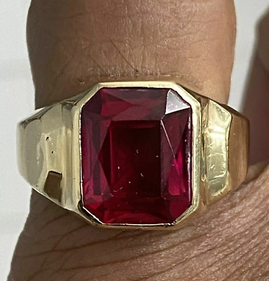 Natural Red Ruby Solitaire Men's Wedding Ring 14K Solid Yellow Gold ...