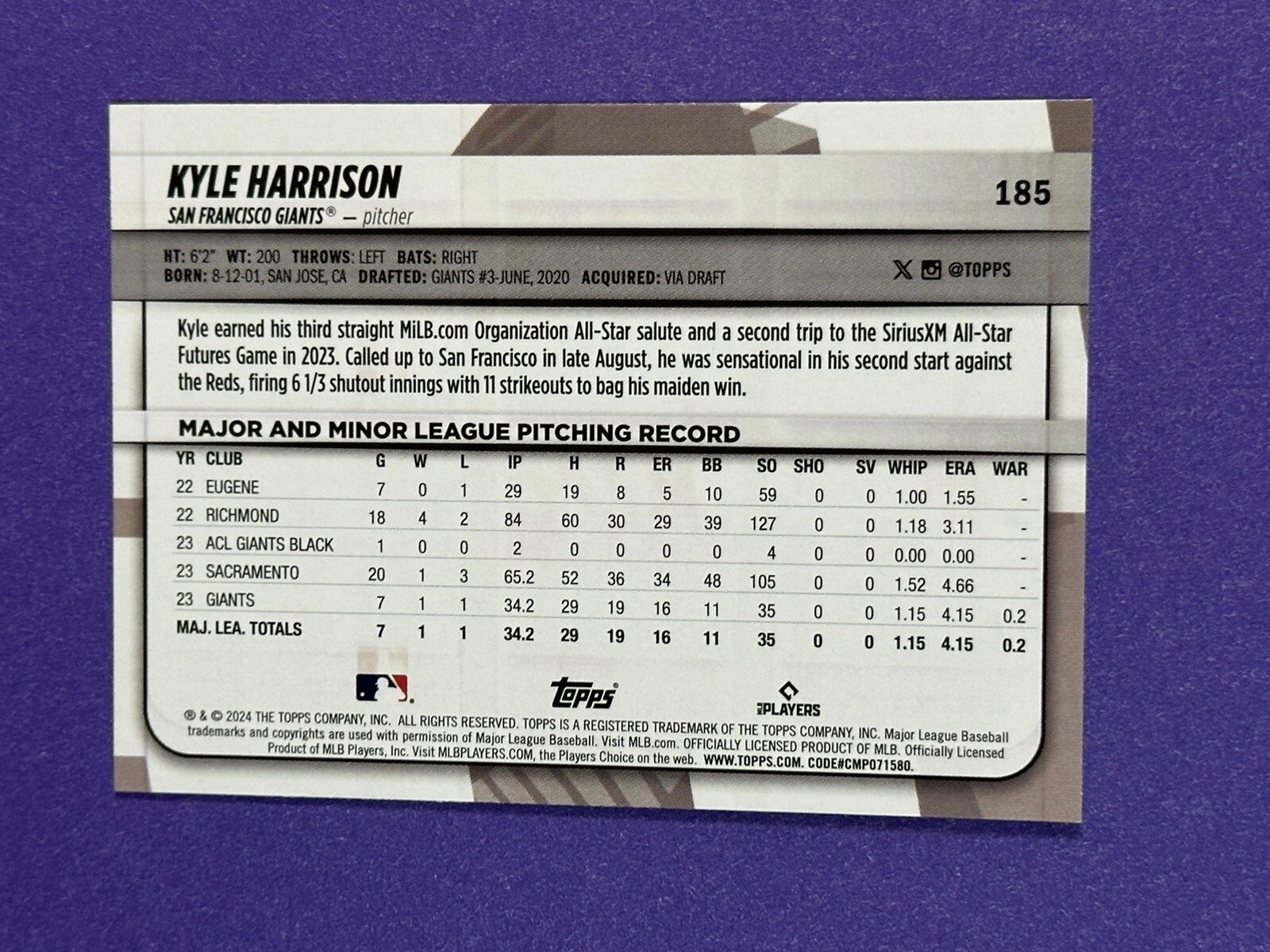 2024 Topps Big League - #185 Kyle Harrison (RC) for sale online | eBay