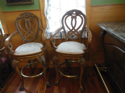 STUNNING HUGE, MOHOGANY HAND CARVED 4 BAR STOOLS by Michael Amini | eBay