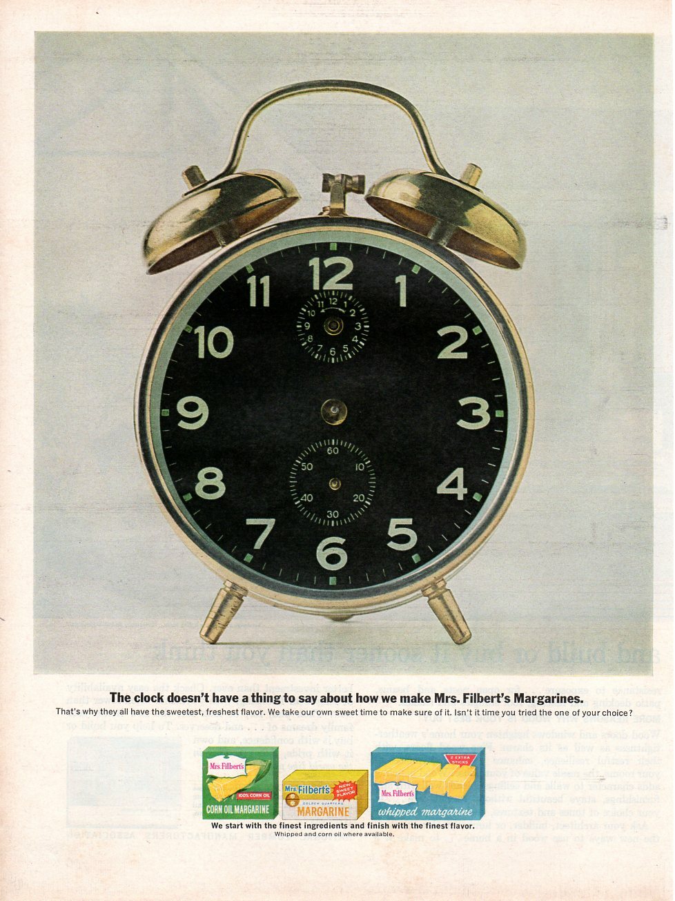 Vintage advertising print FOOD Mrs. Filbert's Corn Oil Margarine Alarm ...